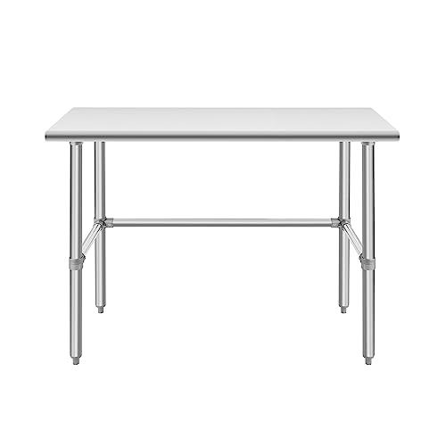 Hally Open Base Stainless Steel Table 24 x 48 Inches, NSF Commercial Heavy Duty Prep & Work Table with Galvanized Legs for Restaurant, Home and Hotel