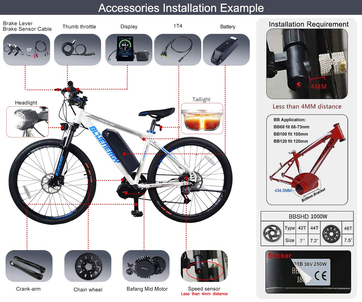 BAFANG BBS03 52V 1000W Mid Drive Motor Kit with 52V Lithium Ebike Battery BBS03 Electric Bike DIY Conversion Kits with Optional Ebike P860C Display