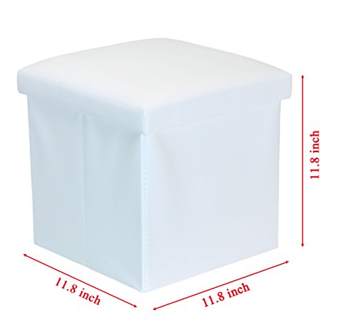 NISUNS OT01 Leather Folding Storage Ottoman Cube Footrest Seat, 12 X 12 X 12 Inches (White)