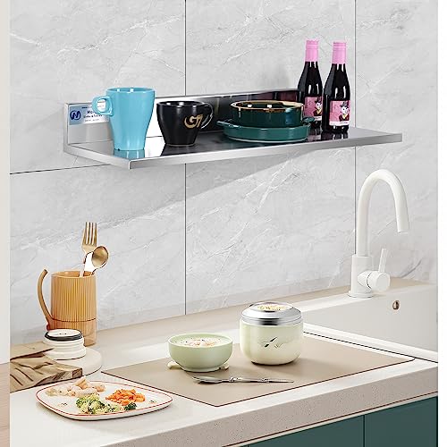 Hally Stainless Steel Wall Shelf 8.6 x 16 Inches 44 lb, NSF Commercial Heavy Duty Wall Mount Floating Shelving for Restaurant, Kitchen, Home, Hotel and Bar, 2 Pack