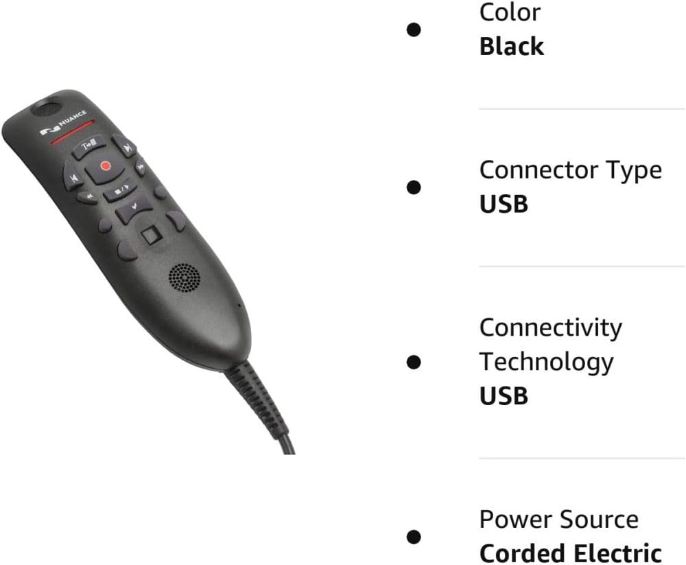 Nuance PowerMic III Microphone for Dragon (Non-Healthcare), 9 Ft Cord, Dictate Documents and Control your PC – all by Voice, [PC Disc], Black