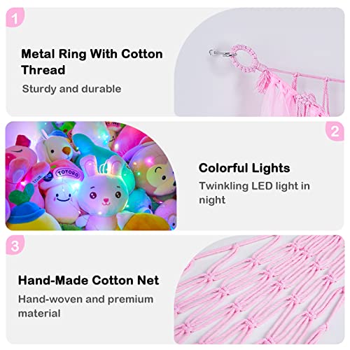 Unicorn Castle Stuffed Animals Hammock Net Kids Toy Storage With Led Light Stuffed Animals Holder Coner Hanging Toy Organizer For Nursery Kids Cute Room Decor