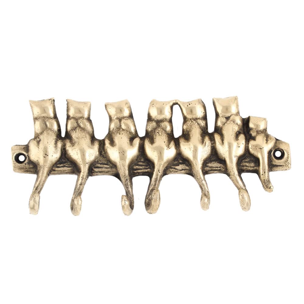 Indian Shelf Decorative Premium Brass Cat Wall Hooks for Keys Gold Vintage Kids Coat Backpack Hangers Purse Holder- 1 Piece