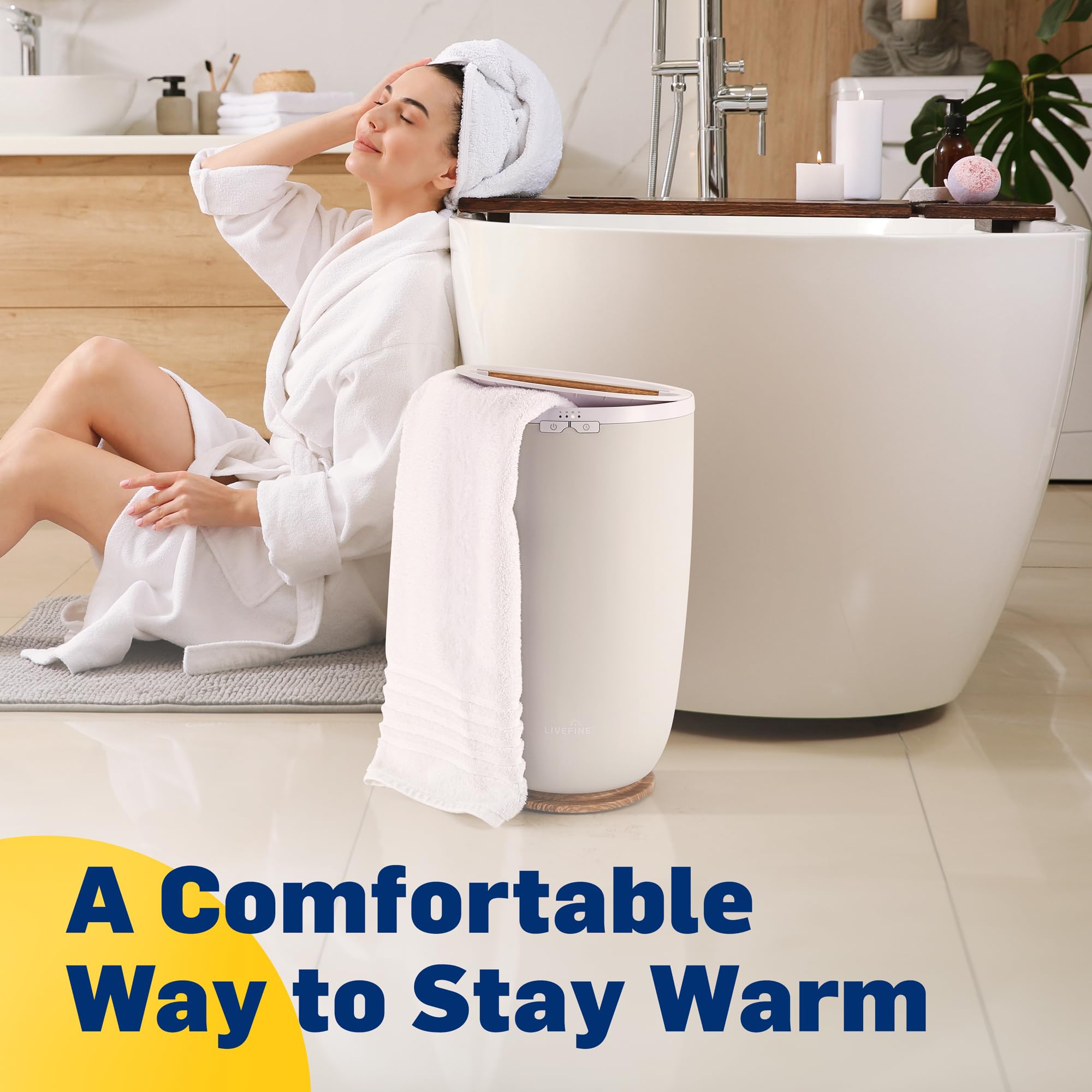 Live Fine Towel Warmer | Large Bucket Style Luxury Heater, Adjustable Timer, Auto Shut-Off | Fits Up to Two 40β x 70β Oversized Towels
