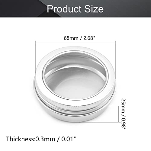 Heyiarbeit 6 Pack 2 OZ Tin Cans Screw Top Round Aluminum Cans Screw Lid Containers with Clear Window for Store Spices, Candies, Tea or Gift Giving
