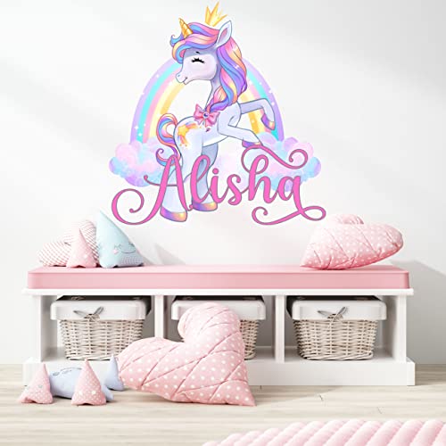 Unicorn Wall Decal - Custom Name Wall Decals - Magic Rainbow Wall Art Sticker - Nursery Wall Decor - Personalized Mural Kids Girls Bedroom