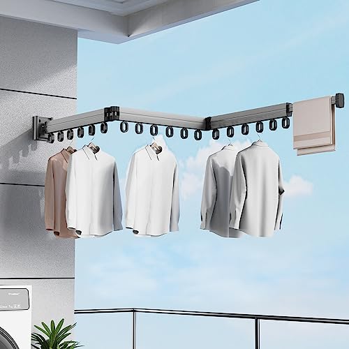 EXQ Home Laundry Drying Rack Wall Mount,Wall Mount Drying Racks for Laundry with Perforated Base,Collapsible Drying Racks for Laundry Wall,Drying Rack Equipped with 18 Hooks (Paste Type)