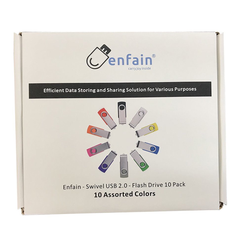 Professional 10-Pack of Enfain 16GB Multicolor USB Flash Drives - Swivel Memory Sticks for Efficient Data Storage and Sharing