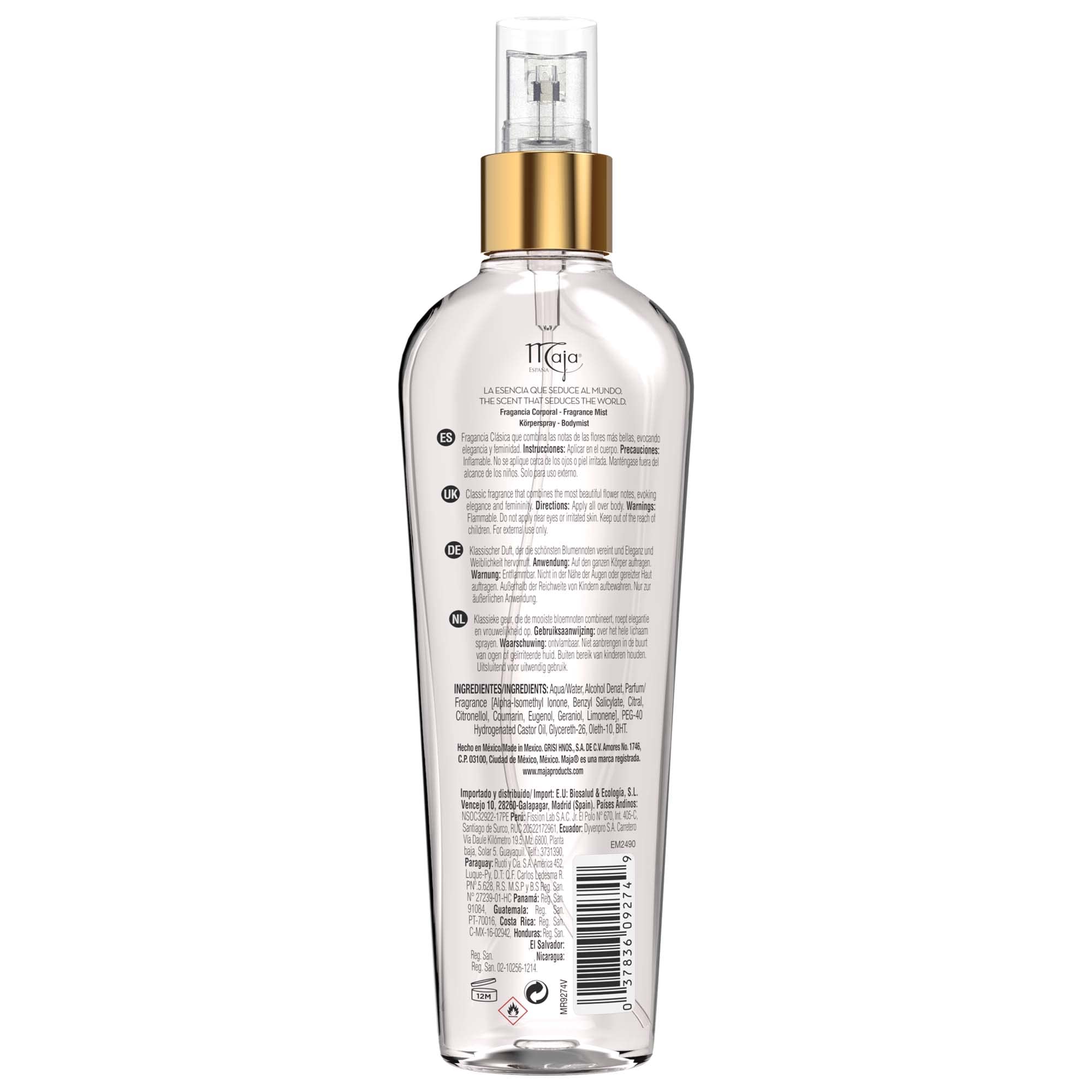 Maja Classic Perfumed Body Mist, Delicately Scented to refresh your Body with Flowers Essential Oils, Transparent, 8.1 Fl Oz, Spray Bottle