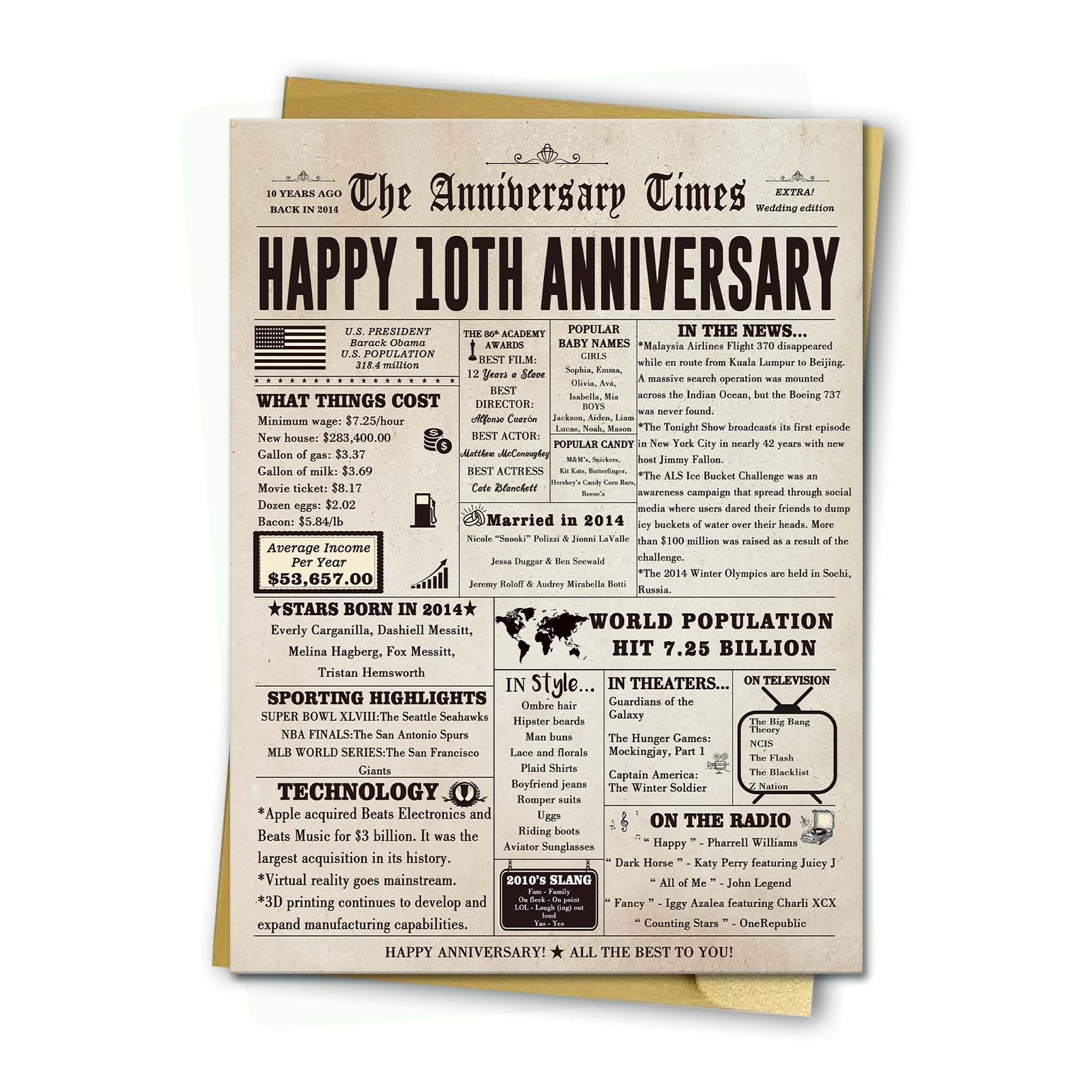 BENNLOOS Big 10th Anniversary Card for Him Her, Retro 10 Year Anniversary Card Gift for Couple, Sweet 10 Wedding Anniversary Cards for Wife Husband, Best Decennial Gifts Idea for Parents