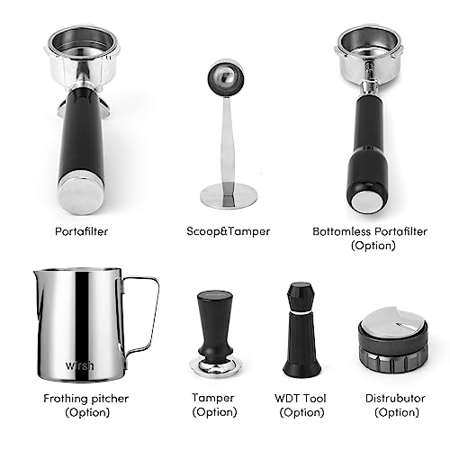 Espresso Machine, Wirsh 20 Bar Espresso Coffee Maker with Plastic Free Portafitler and Steamer for Latte and Cappuccino, Expresso Coffee Machine with Pressure Gauge, Touch Screen, Full Stainless Steel (Home Barista Plus)