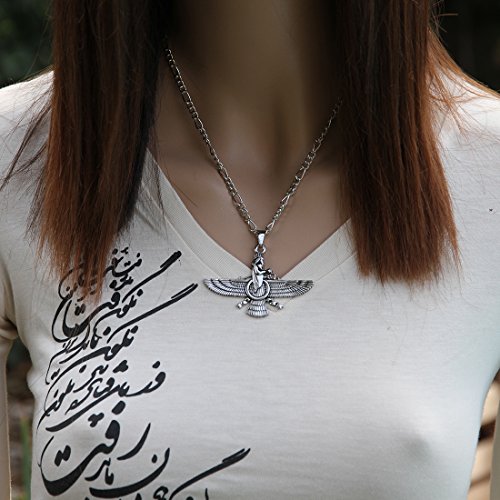 Asoodehdelan Medium Silver Pt Farvahar Necklace Iranian Persian Art Iran Persia Faravahar Gift (18" Chain)