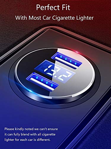 LIHAN Dual USB Car Charger,4.8A Output,Cigarette Lighter Voltage Meter Compatible with Apple iPhone,iPad,Samsung Galaxy,LG,Google Nexus,USB Charging Devices,Silver