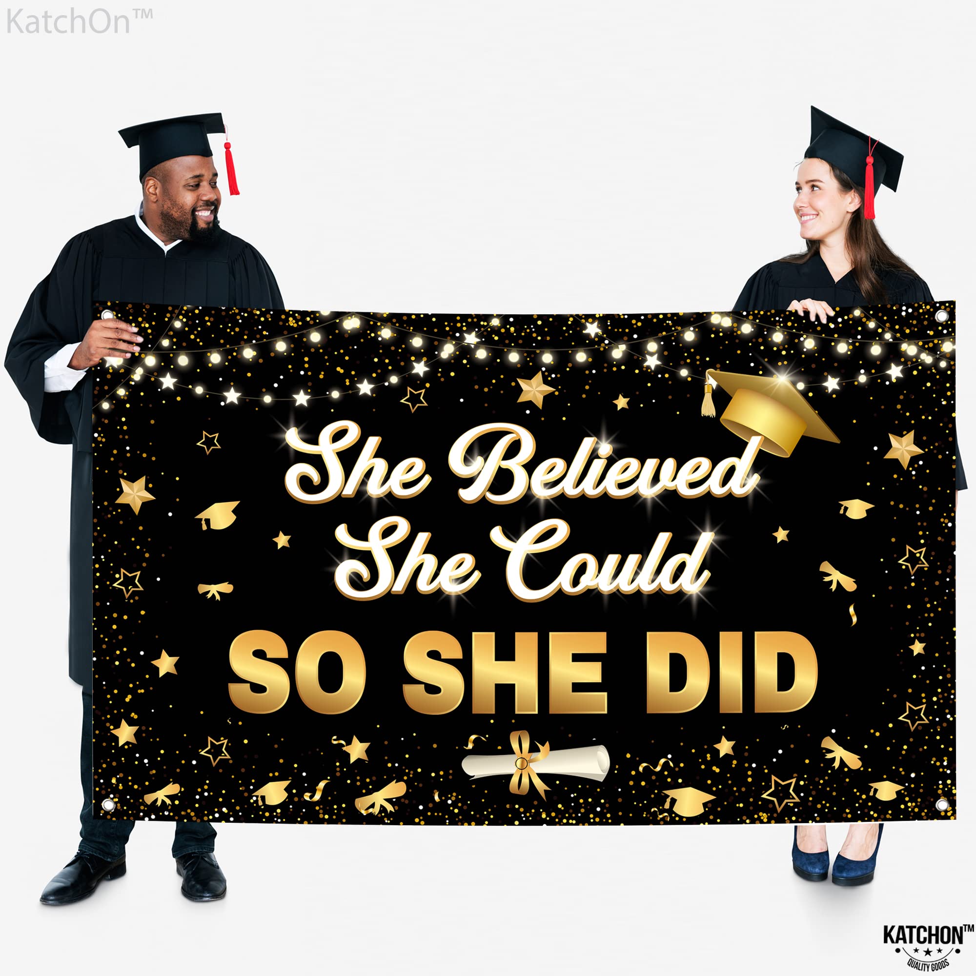 KatchOn, She Believed She Could So She Did Banner - XtraLarge, 72x44 Inch | Graduation Banner 2024 for Graduation Decorations Class of 2024 | Congratulations Banner, 2024 Graduation Party Decorations