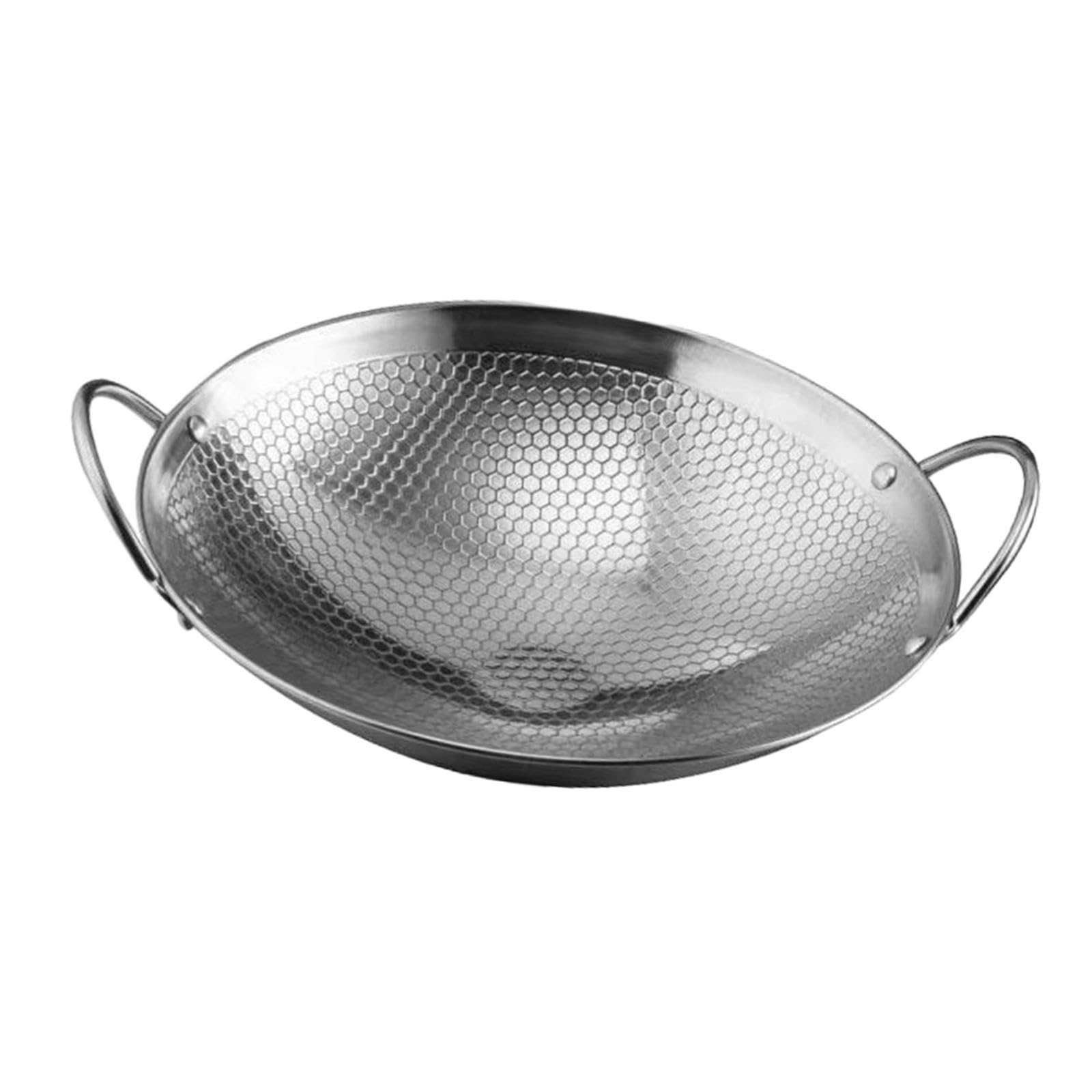KLKCMS Frying Pan, Stainless Steel Wok, Round Bottom Wok, Chinese Wok, Double Ear Wok Pot, Nonstick Skillet Pot, Deep Frying Pan, 8inch