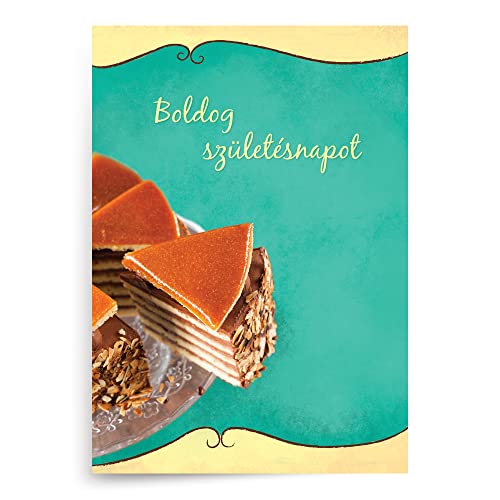 Designer Greetings Hungarian Language Happy Birthday Cards, “Boldog születésnapot” Dobos Torte Design (6 Cards with Envelopes / 6 kártya borítékokkal)