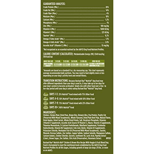Rachael Ray Nutrish Dish Premium Dry Dog Food, Chicken & Brown Rice Recipe with Veggies & Fruit, 11.5 Pounds