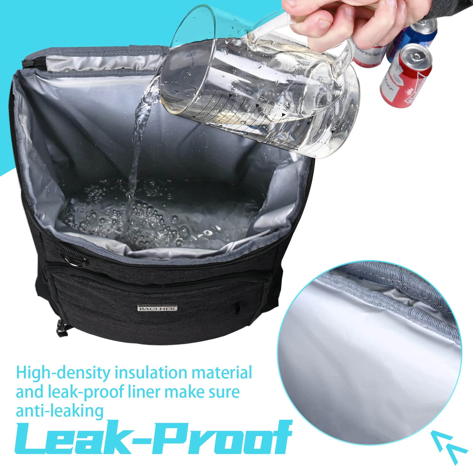 BAGLHER Cooler Backpack, Leakproof 30 Cans Insulated Soft Cooler Bag, Lightweight Lunch Box Backpack for Camping, Hiking, Picnics