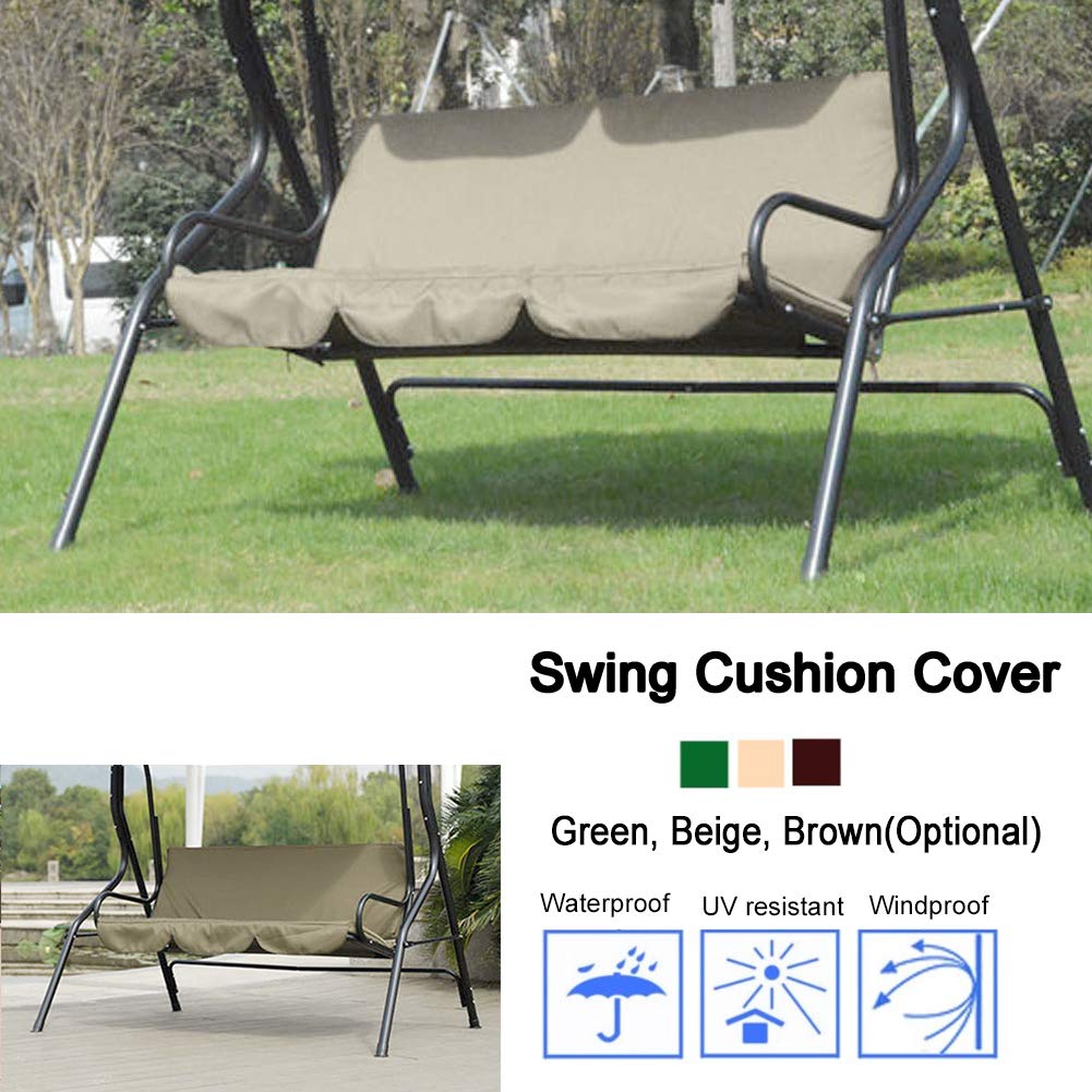 Outdoor Swing Cushion Cover, 3 Seater Replacement Swing Seat Pads Cushion for Patio Garden Yard Swing Chair(Beige)