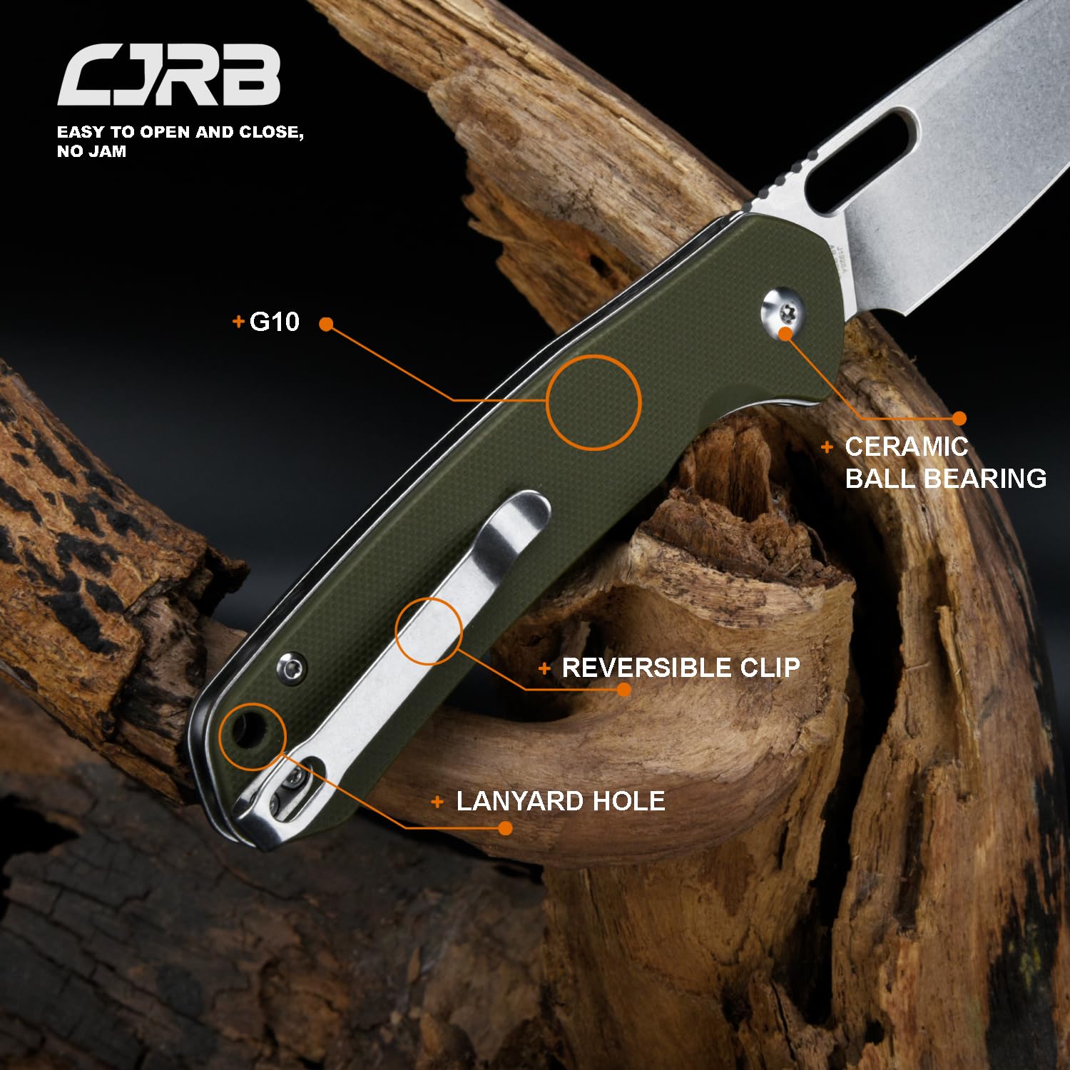 CJRB Pyrite-Alt (J1925A) Folding Pocket Knife with 3.11'' Stone Wash AR-RPM9 Wharncliffe Blade Green G10 Handle,Button Lock EDC Knife with Thumb Hole for Tactical,Outdoor,Hiking and Gift