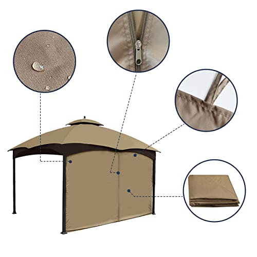 Gazebo Universal Replacement Privacy Curtains - Gafrem 10' x 10' Canopy Side Wall Privacy Panel with Zipper, 1 Panel Sidewall ONLY (Khaki)