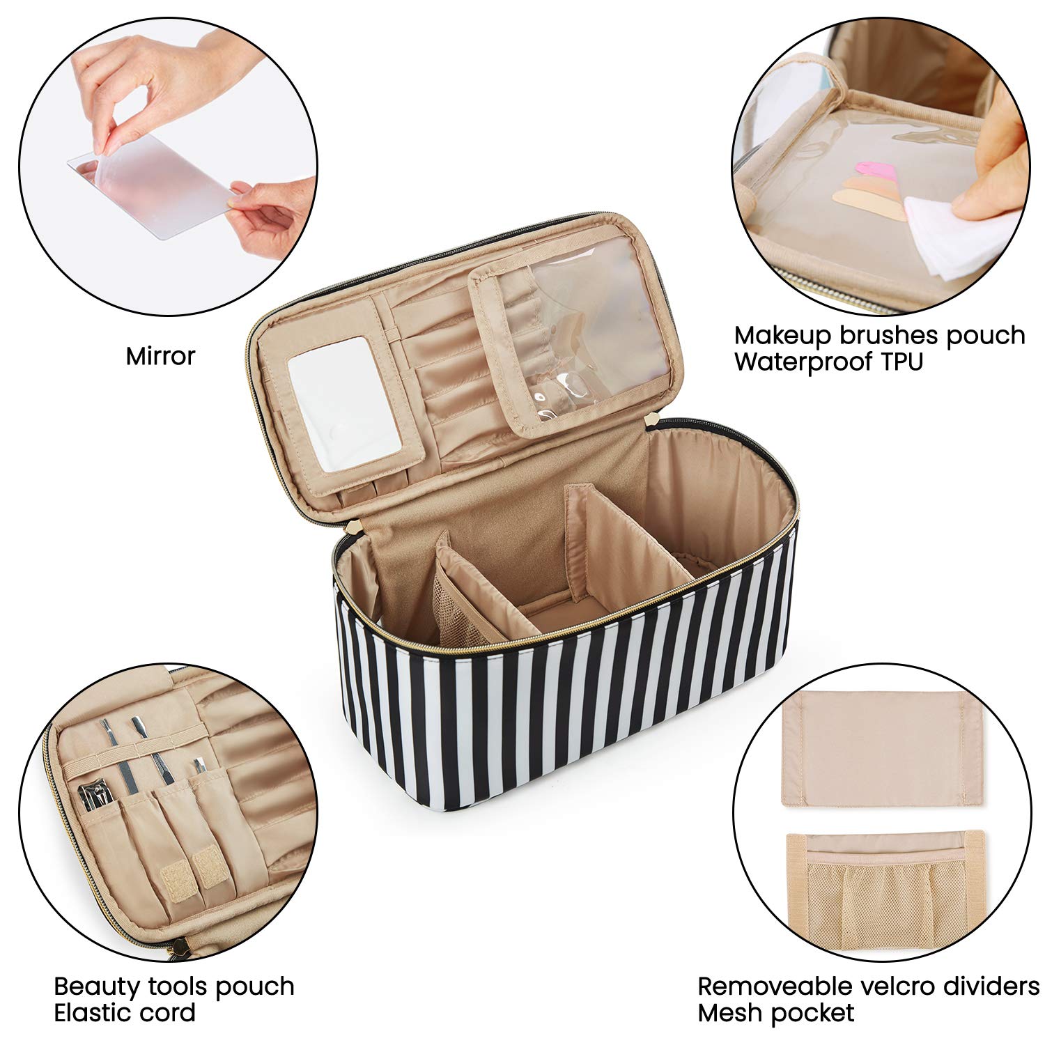 BAGSMART Makeup Bag Cosmetic Bag Large Toiletry Bag Travel Bag Case Organizer for Women (Black)