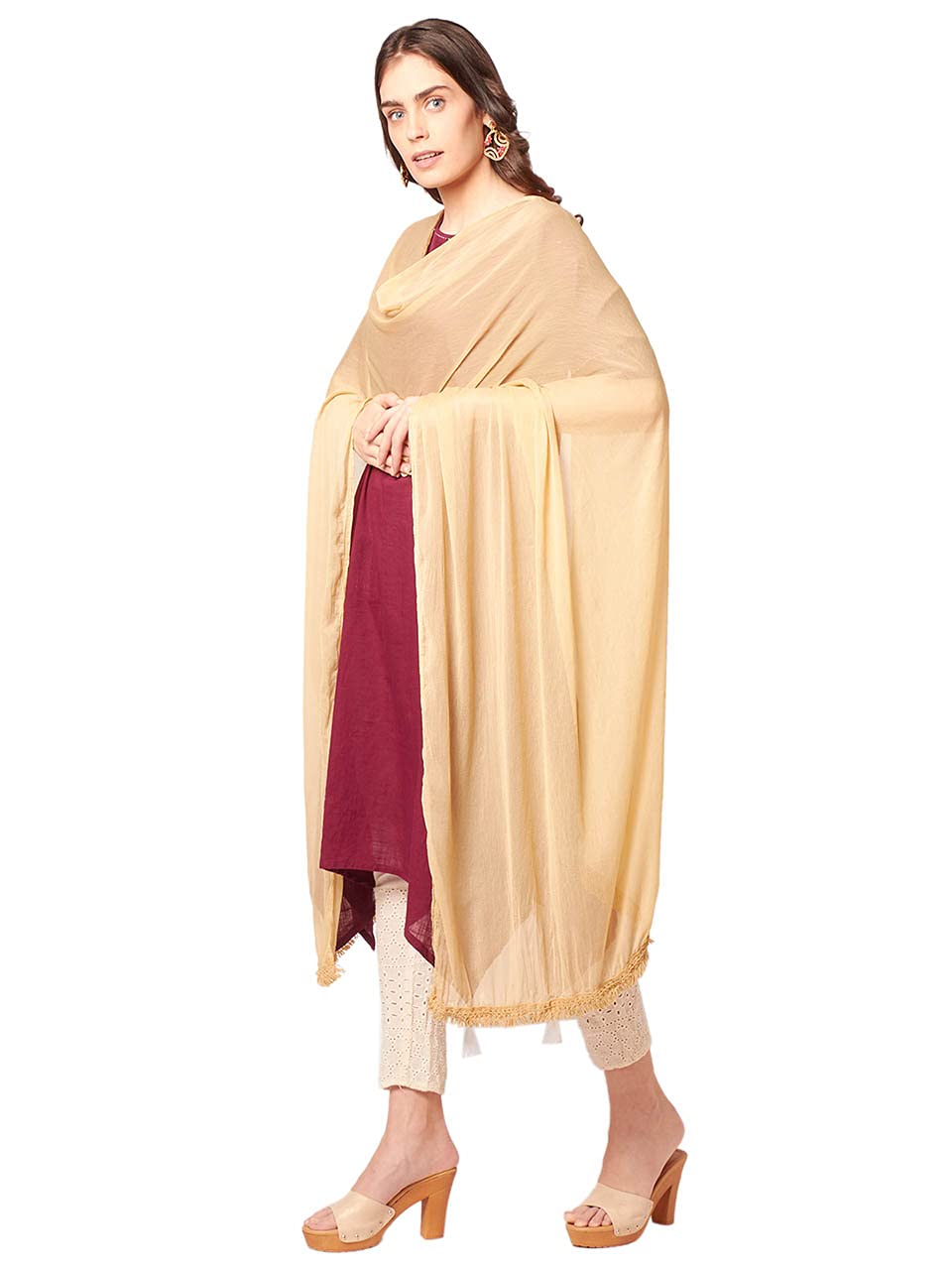 DUPATTA BAZAAR Woman's Beige Chiffon Dupatta