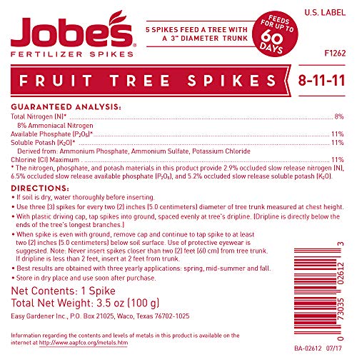 Jobe's, Fertilizer Spikes, Fruit and Citrus, 5 Count, Slow Release, Apple, Orange, Lemon, Trees