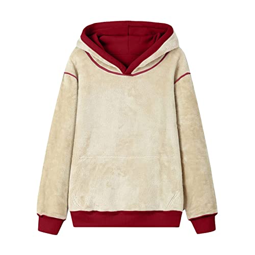 fesfesfes Womens Casual Winter Warm Fleece Sherpa Lined Pullover Hooded Sweatshirt Fall Winter Jacket Sweater Coats