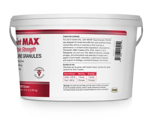 Joint MAX Triple Strength EQ GRANULES for Horses - Support Joint Health - Glucosamine, Chondroitin - Vitamins, Minerals, Omega 3 Fatty Acids, Antioxidants - 180 Doses