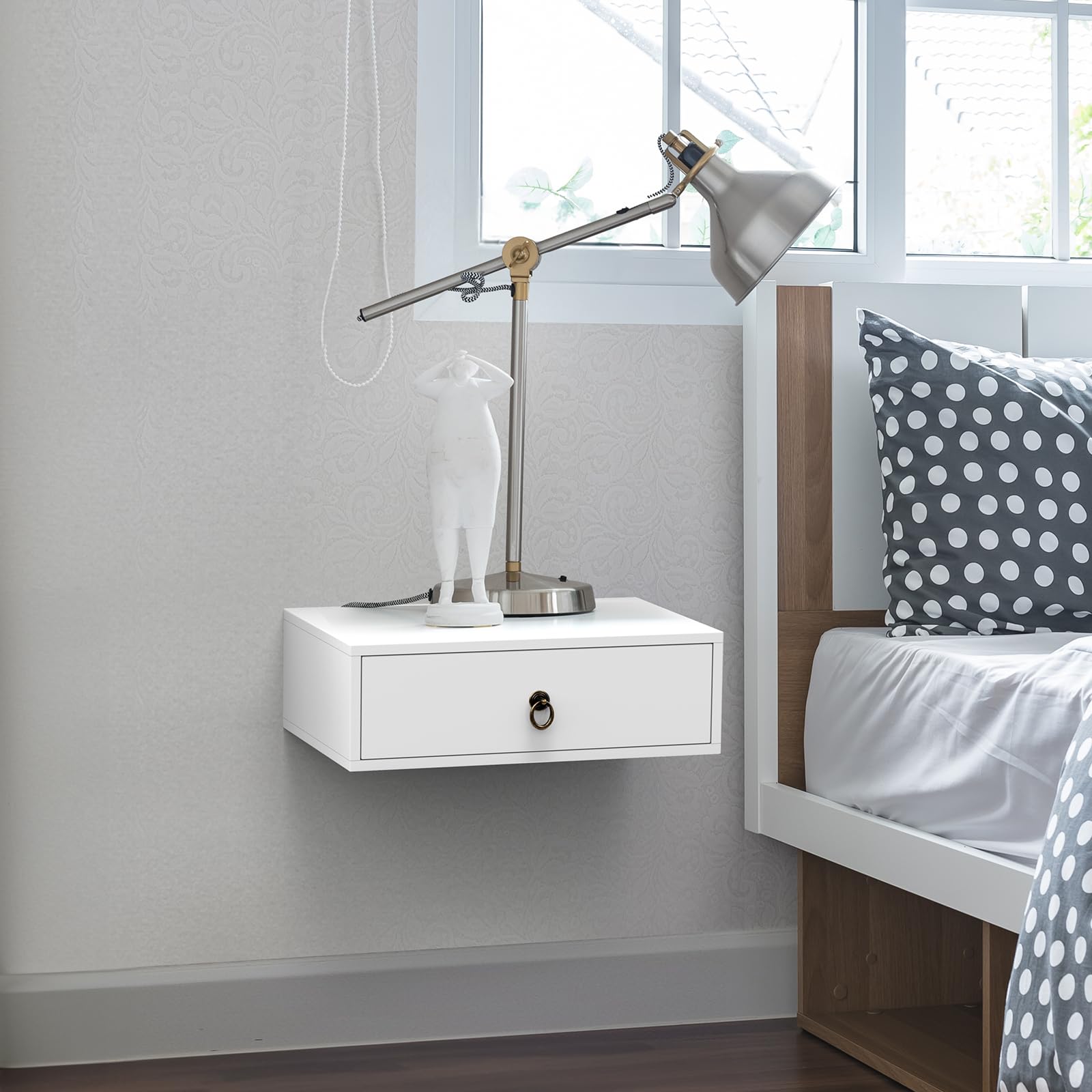 VINGLI Floating Nightstand with Drawer Set of 2, Floating Bedside Table, Wall Mounted Nightstand, Hanging Nightstand White for Bedroom, Floating Wood Night Stand/Side Table, Floating Nightstands