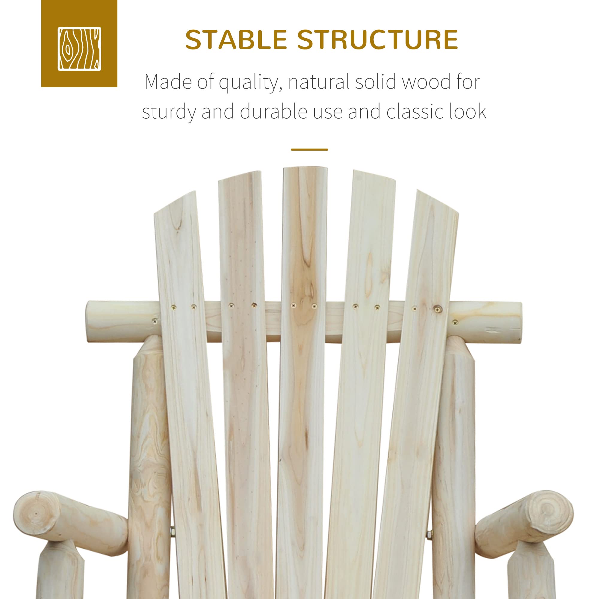 Outsunny Outdoor Wooden Rocking Chair, Single-Person Adirondack Rocking Patio Chair with Rustic High Back, Slatted Seat and Backrest for Indoor, Backyard, Garden, Carbonized