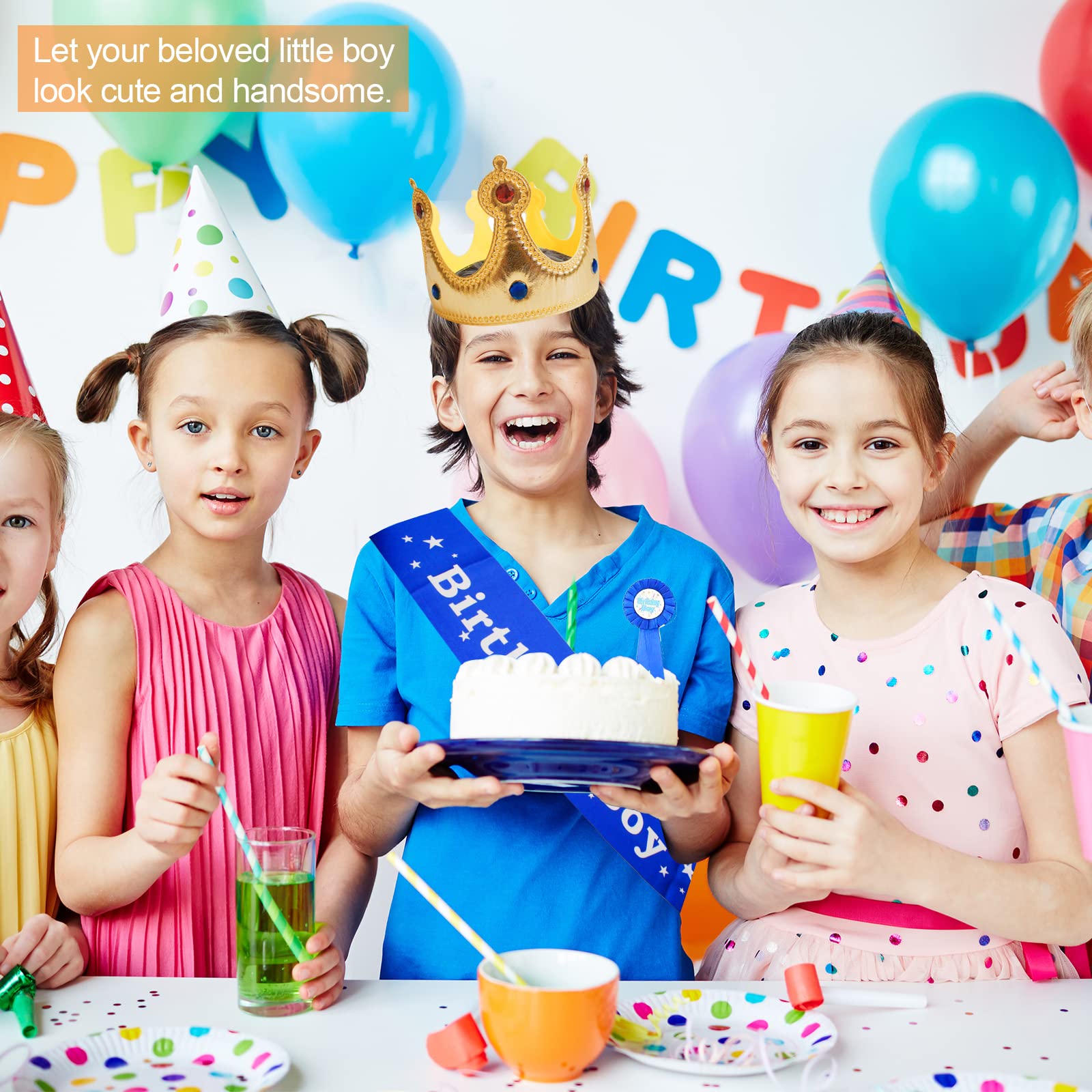 LLMSIX Birthday Party Set - King Crown, Sash, Decorations, Photo Props for Boys Kids Theme