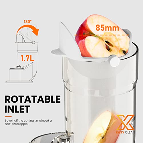 MIUI Slow Masticating Juicer Machines - Slow Juicer Cold Press with Big Wide Chute, Easy to Clean Suitable for Celery Fruit Vegetable, Mini Fully Automatic Slow Juciers Maker (White)