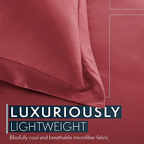 HC COLLECTION 1500 Thread Lightweight Duvet Cover Bed Linen Set with Zipper Closure for Comforters with 2 Pillow Shams, Queen, Burgundy