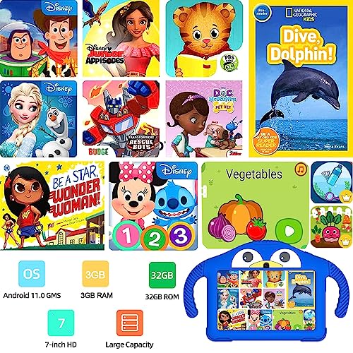 NORTH BISON Tablet for Kids 2-5, 7 inch Android 11 Tablet for Kids, 3GB 32GB Toddler Tablet with Bluetooth, WiFi, GMS, Parental Control, Dual Camera, Shockproof Case, Educational, Games