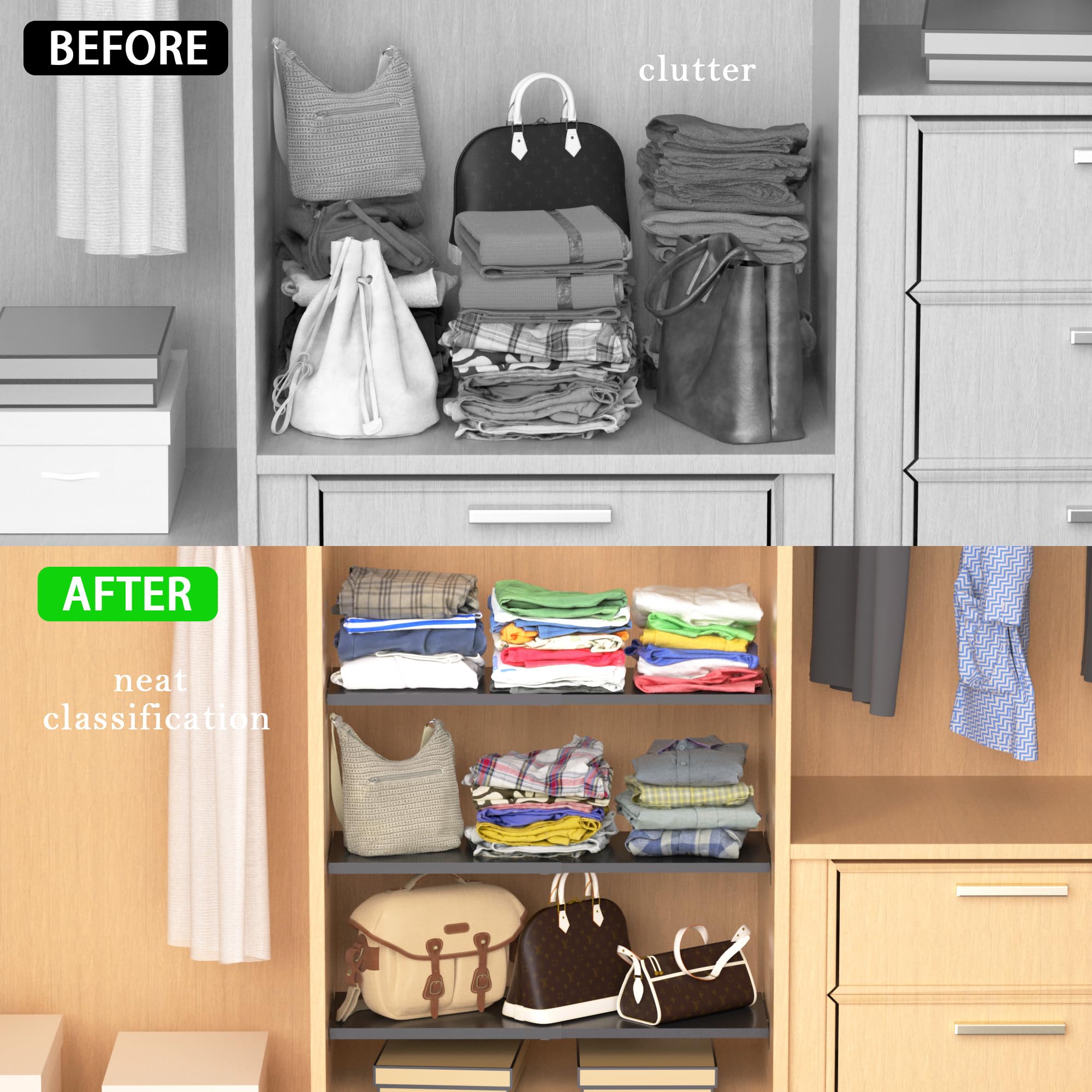 SlimmKISS Expandable Closet Tension Shelf, Metal Storage Rack Organizer DIY Divider Separator for Cabinet Wardrobe Cupboard Kitchen (2 Pack- W:7.87" x L: 17 "~ 31")