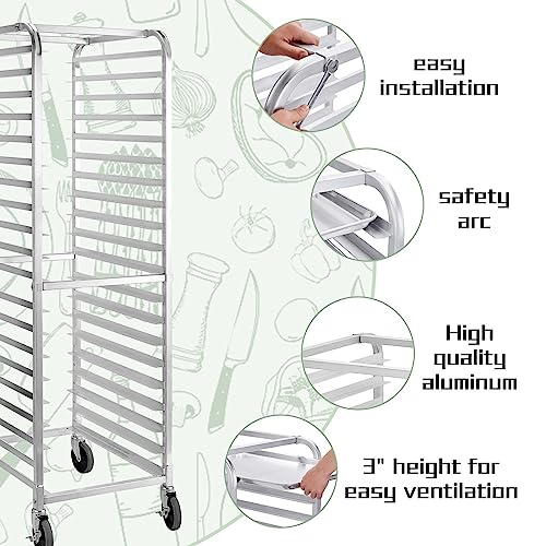 HALLY SINKS & TABLES H Bun Pan Rack 20 Tier with Wheels, Commercial Bakery Racking of Aluminum for Full & Half Sheet - Kitchen, Restaurant, Cafeteria, Pizzeria, Hotel and Home, 26" L x 20" W x 69" H