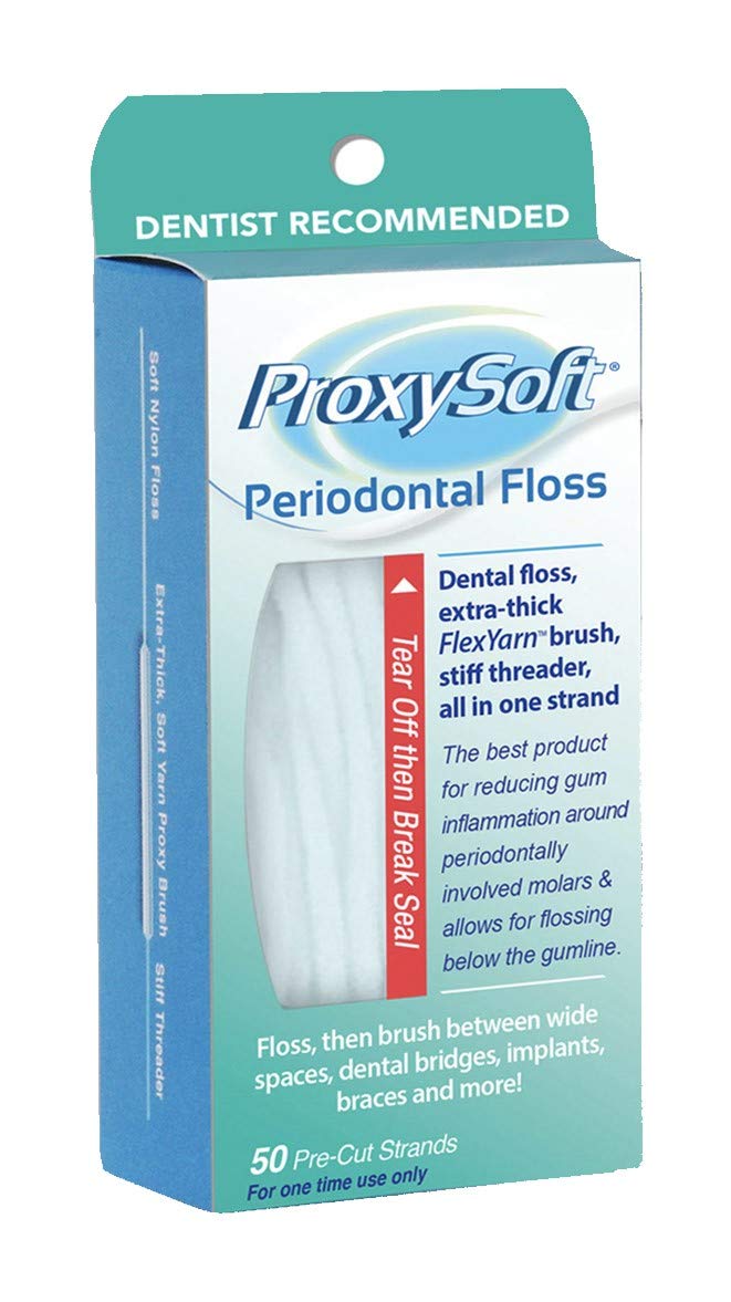 ProxySoft Periodontal Floss, 1 Pack - Dental Floss Threader, Braces Floss and Thick ProxyBrush for Daily Care of Periodontal Disease and Gum Health - Orthodontic Flossers for Braces and Teeth
