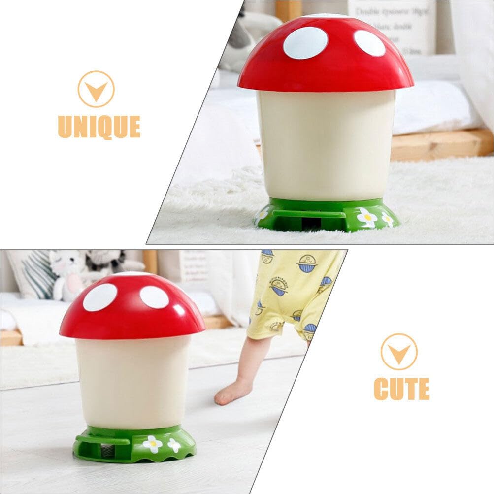 Garneck Step On Plastic Trash Can, Mushroom Waste Basket Decorative Cute Garbage Container Kitchen Rubbish Bin Easy Clean Wastebasket for Home Kitchen Bedroom Office