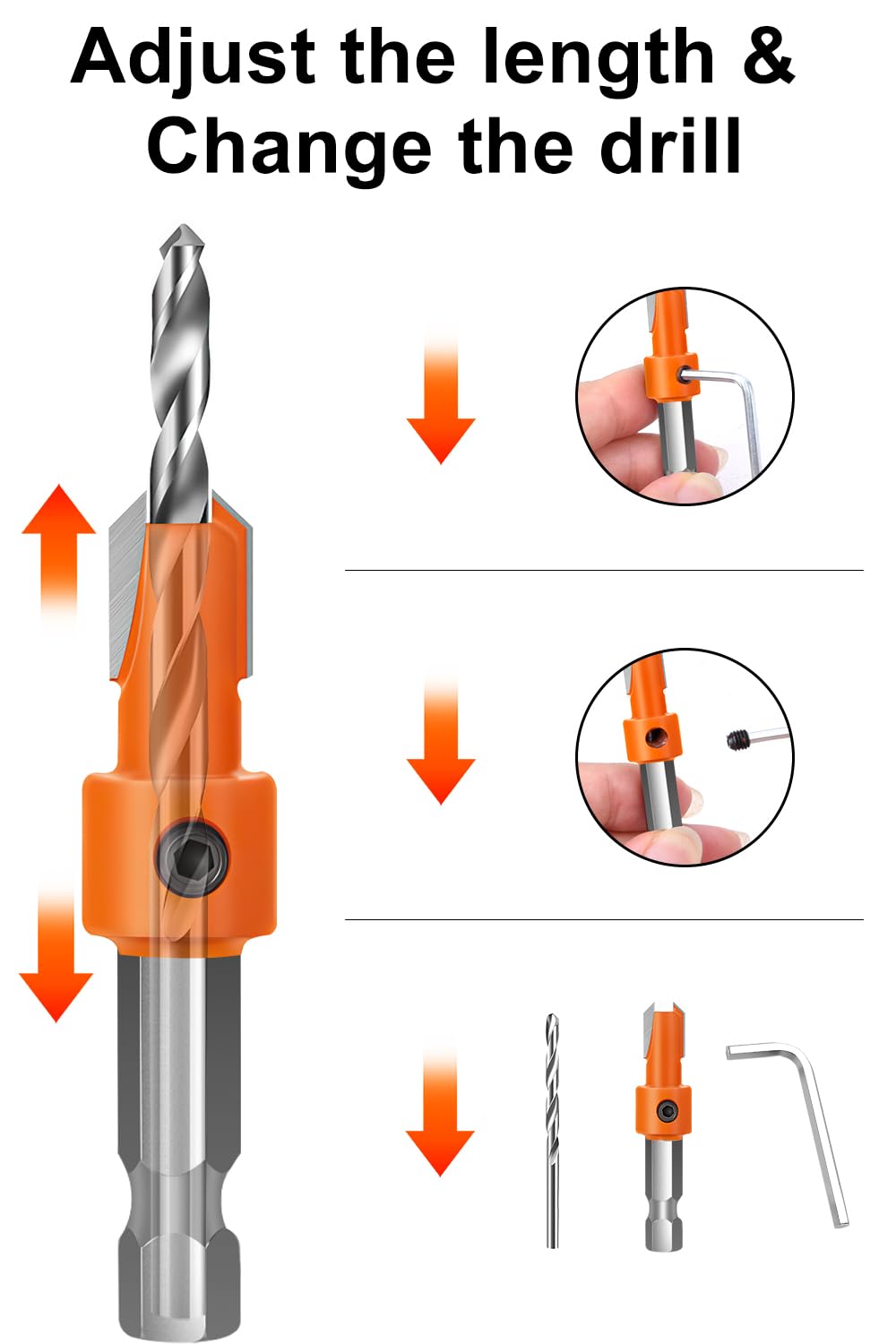 Lytool Countersink Drill Bit Set,5Pcs Counter Sink Drill Bit for Wood,1/4" Hex Shank Tapered Drill Bits for Woodworking and Carpentry,Quick Change and Allen Wrench for Woodworking,Pilot Screw Hole Set