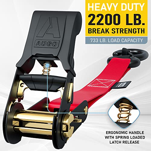 AUGO Ratchet Straps Heavy Duty 4 Pack -15 FT - 2200 LB Break Strength β Ratchet Tie Down Straps with Safety Lock S Hooks - Cargo Straps for Moving, Appliances, Motorcycle β Soft Loop Tie Down Straps