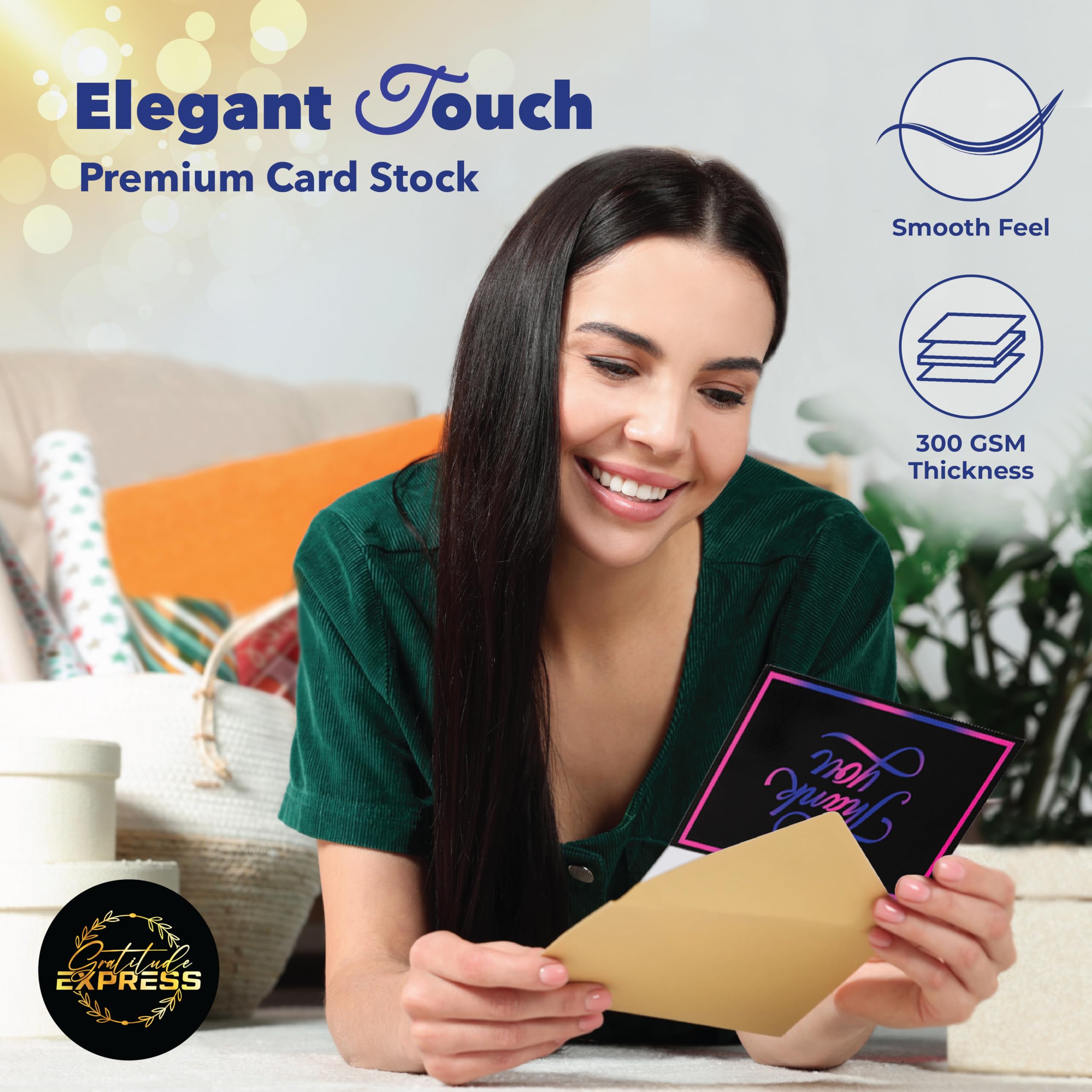 Gratitude Express Thank You Cards With Envelopes - With 48 Cards for Any Occasion, 48 Brown Envelopes, 48 Stickers
