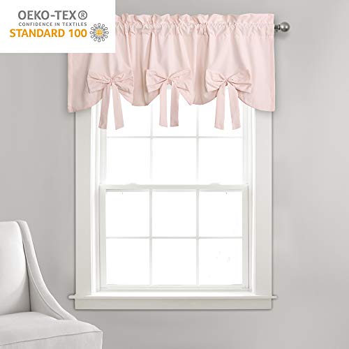 Lush Decor, Blush Melody Bow Window Curtain Valance, 18" x 52" + 2" Header