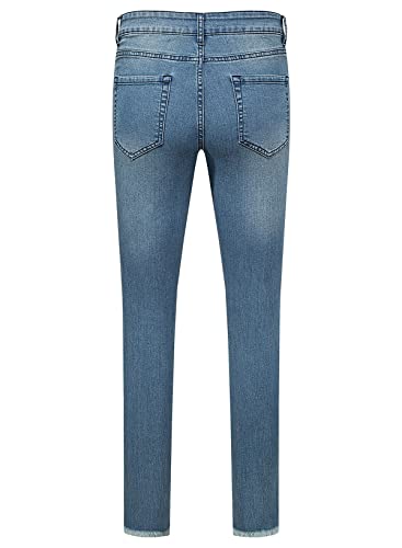 EVALESS Women Ripped High Rise Boyfriend Jeans Pull-On Distressed Stretchy Denim Pants Blue Size 8