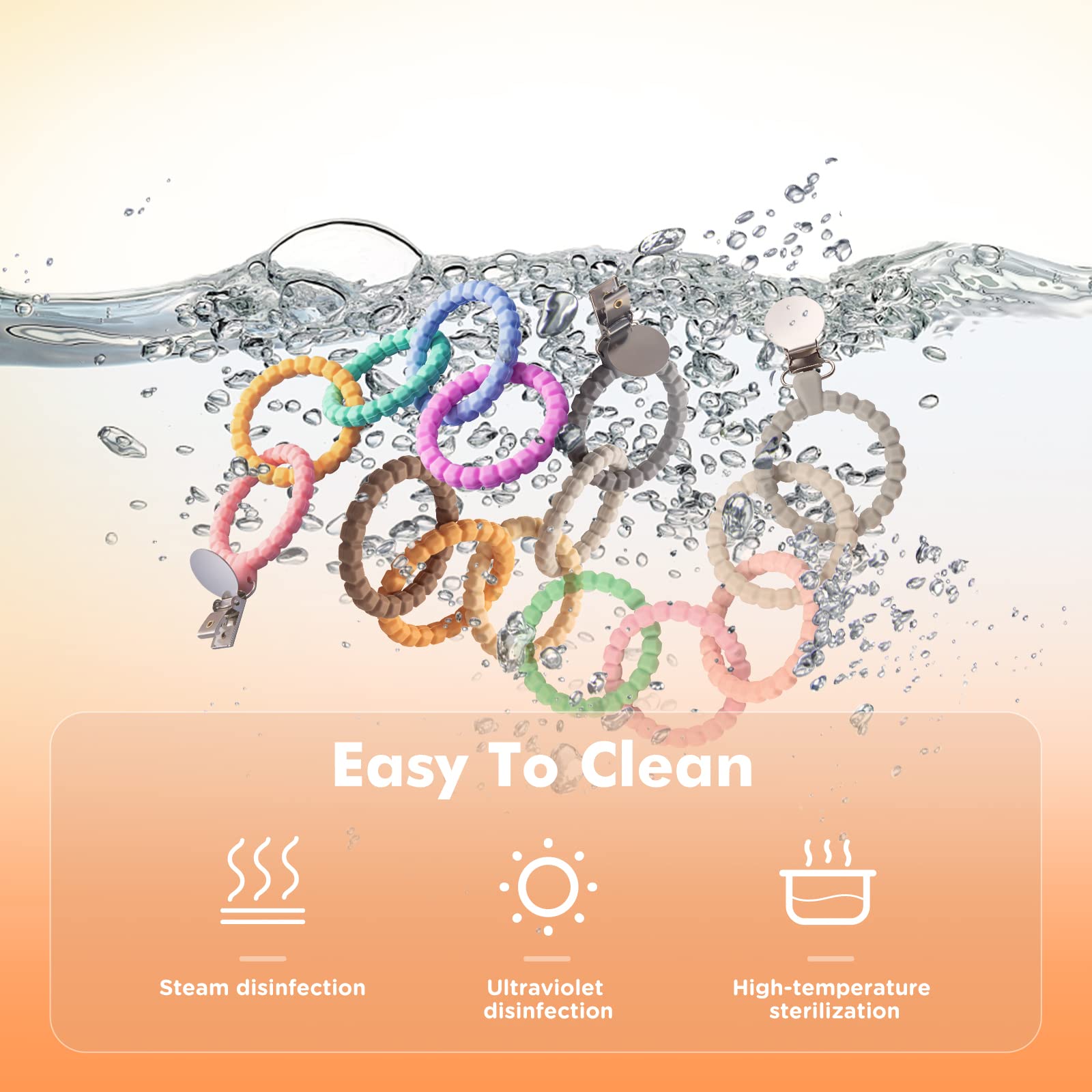 Baby Teething Toys - Silicone Baby Teether Link with Pacifier Clip - Chew Toy Rings for Infant & Toddler - Food Grade Silicone Anti-Drop