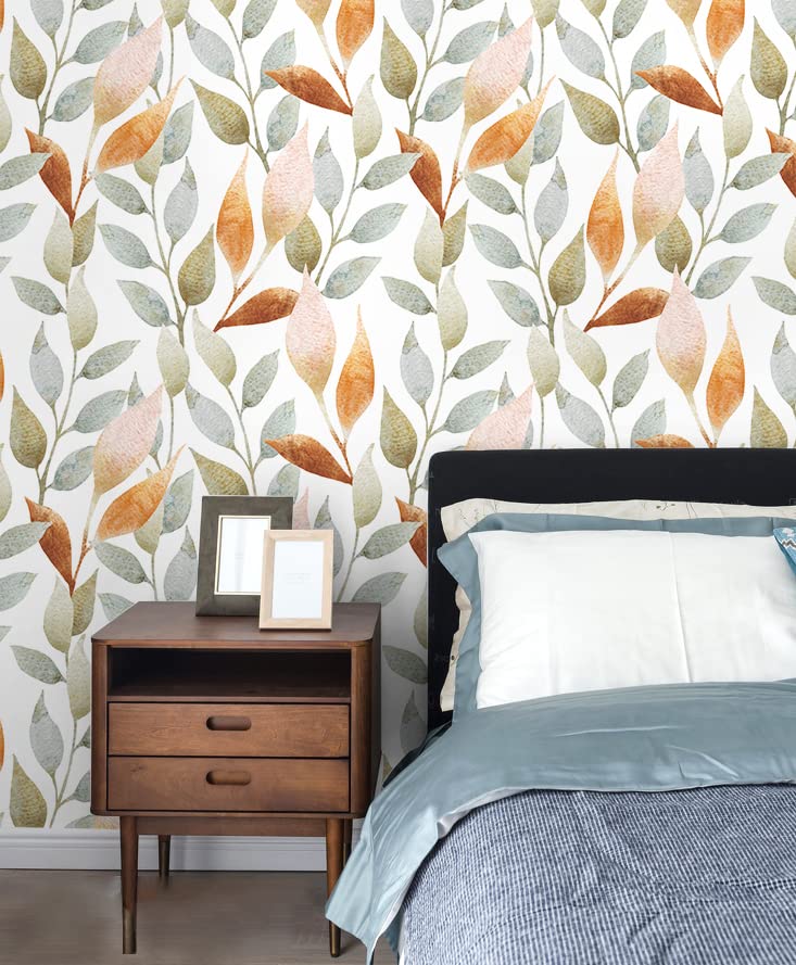 Floralplus Peel and Stick Wallpaper Boho Leaf Stick On Wallpaper Removable Textured Wallpaper Pull and Stick Contact Paper for Cabinet Bathroom Nursery Home Decor 17.7in x 118in