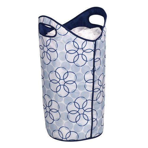 Household Essentials 2500 Soft Sided Laundry Hamper with Handles and Mesh Top Closure - Blue and White