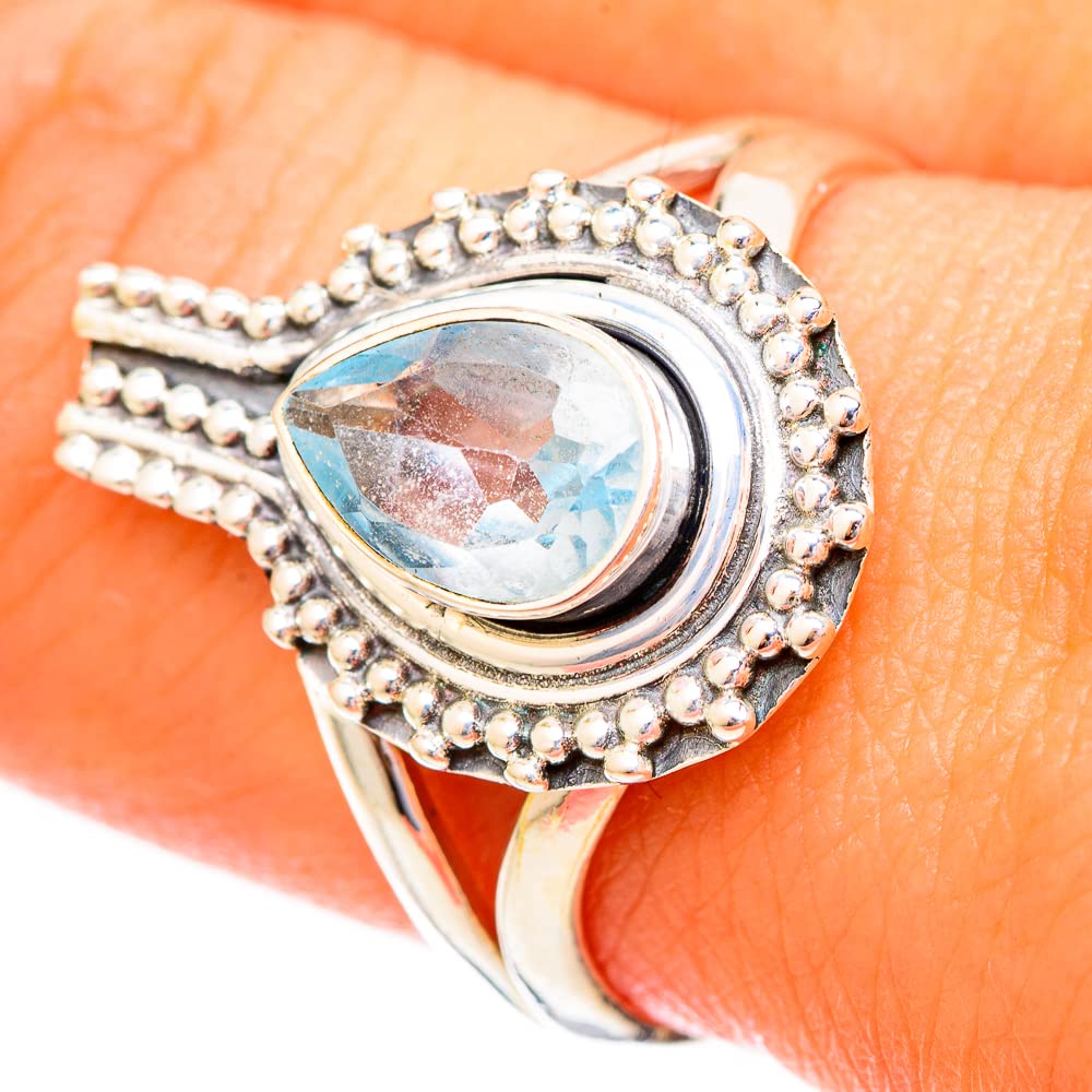 Ana Silver Co Blue Topaz Ring Size 9.5 (925 Sterling Silver) - Handmade Jewelry, Bohemian, Vintage RING121678