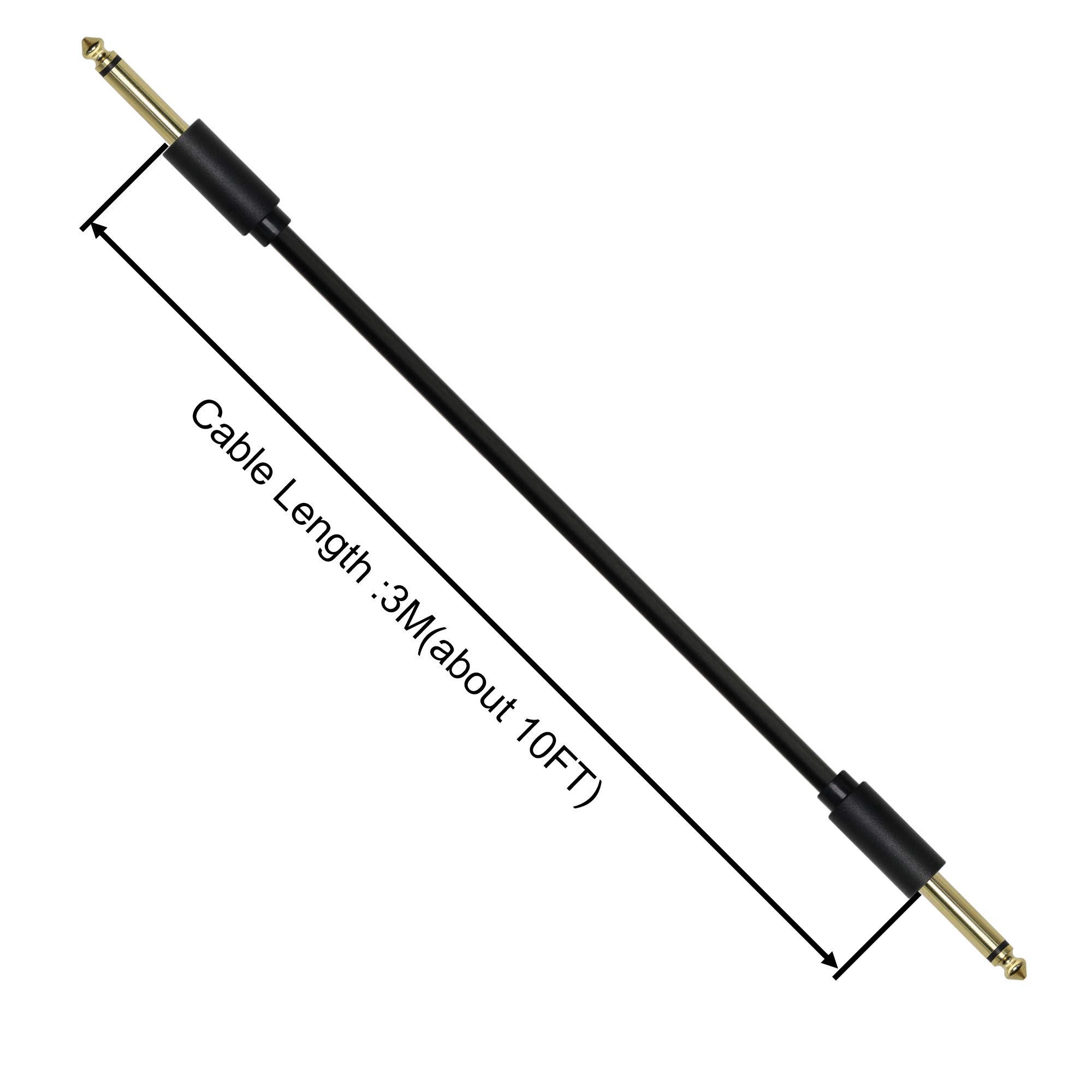 GINTOOYUN 6.35mm Mono Guitar Instrument Cable,Straight 1/4 TS Male to Straght 1/4 TS Male Unbalanced Patch Cords,for Electric Bass Guitar,Amplifier Speaker,Line-Level Audio etc (Black-3m/10ft)